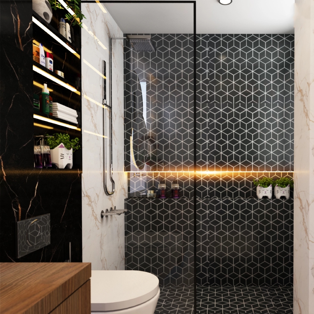 Luxurious Contemporary Bathroom Design With Spacious Layout | Livspace