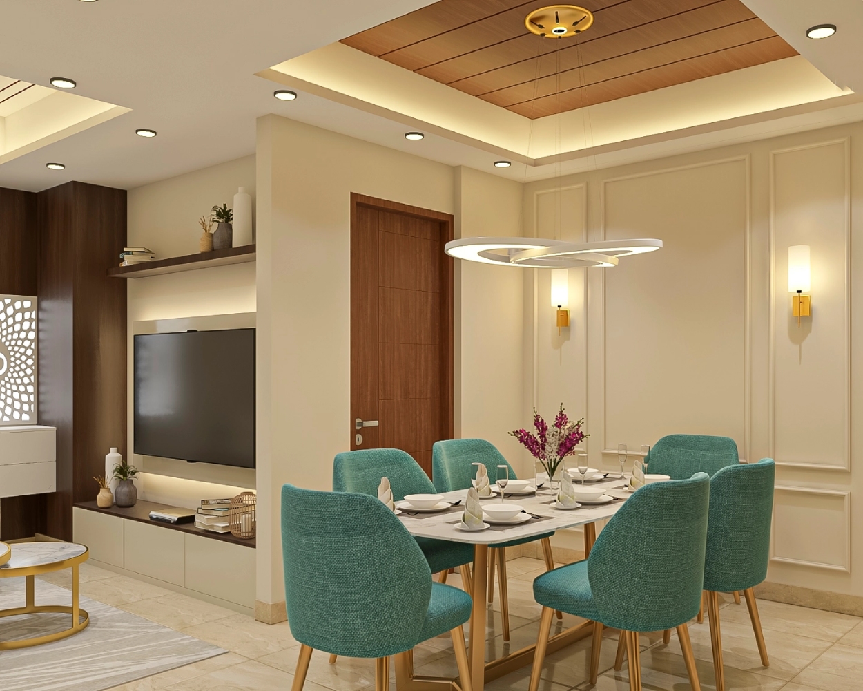 Compact Dining Room With False Ceiling Livspace