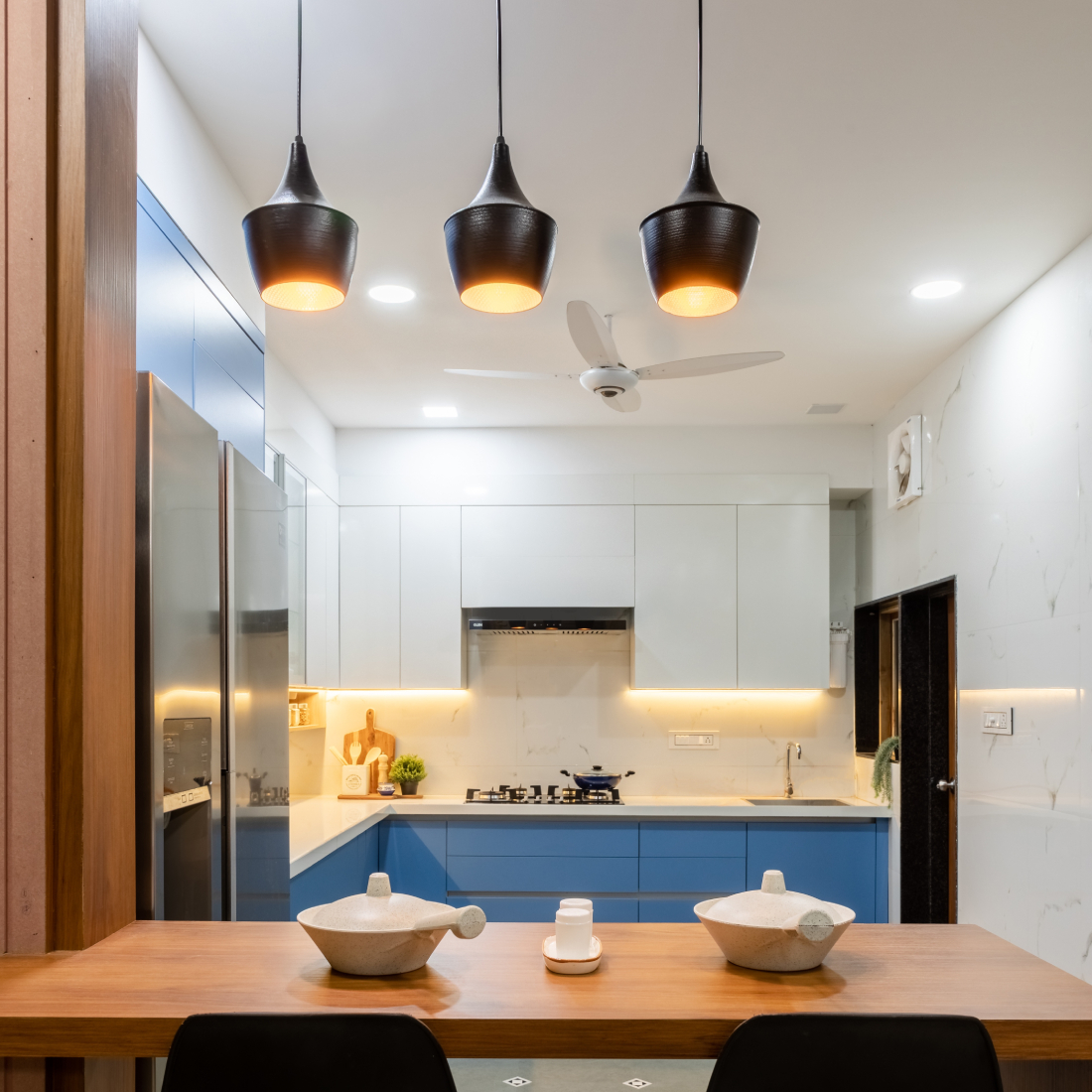 False Ceiling With Square Recessed Spotlights | Livspace