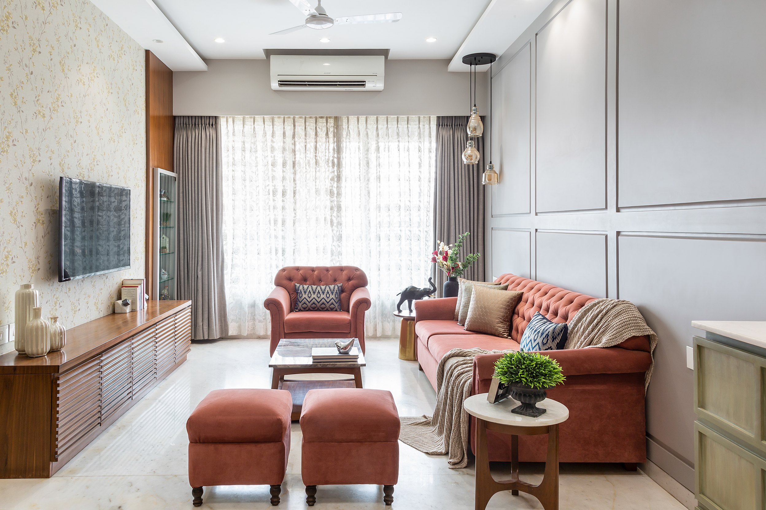 Parallel Ceiling With Pendant Lights | Livspace