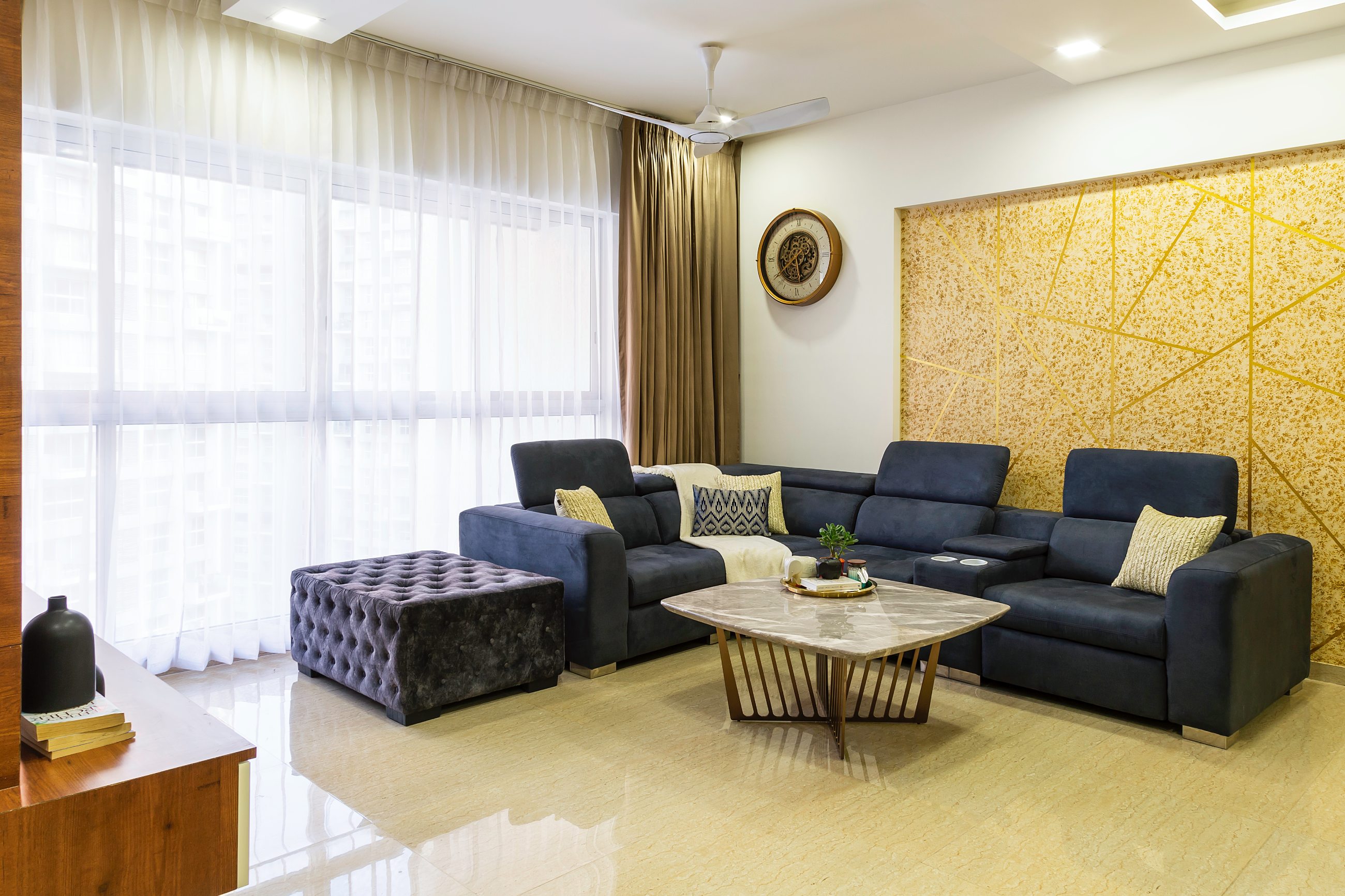 L-Shaped Drop Down False Ceiling With Cove Lights | Livspace