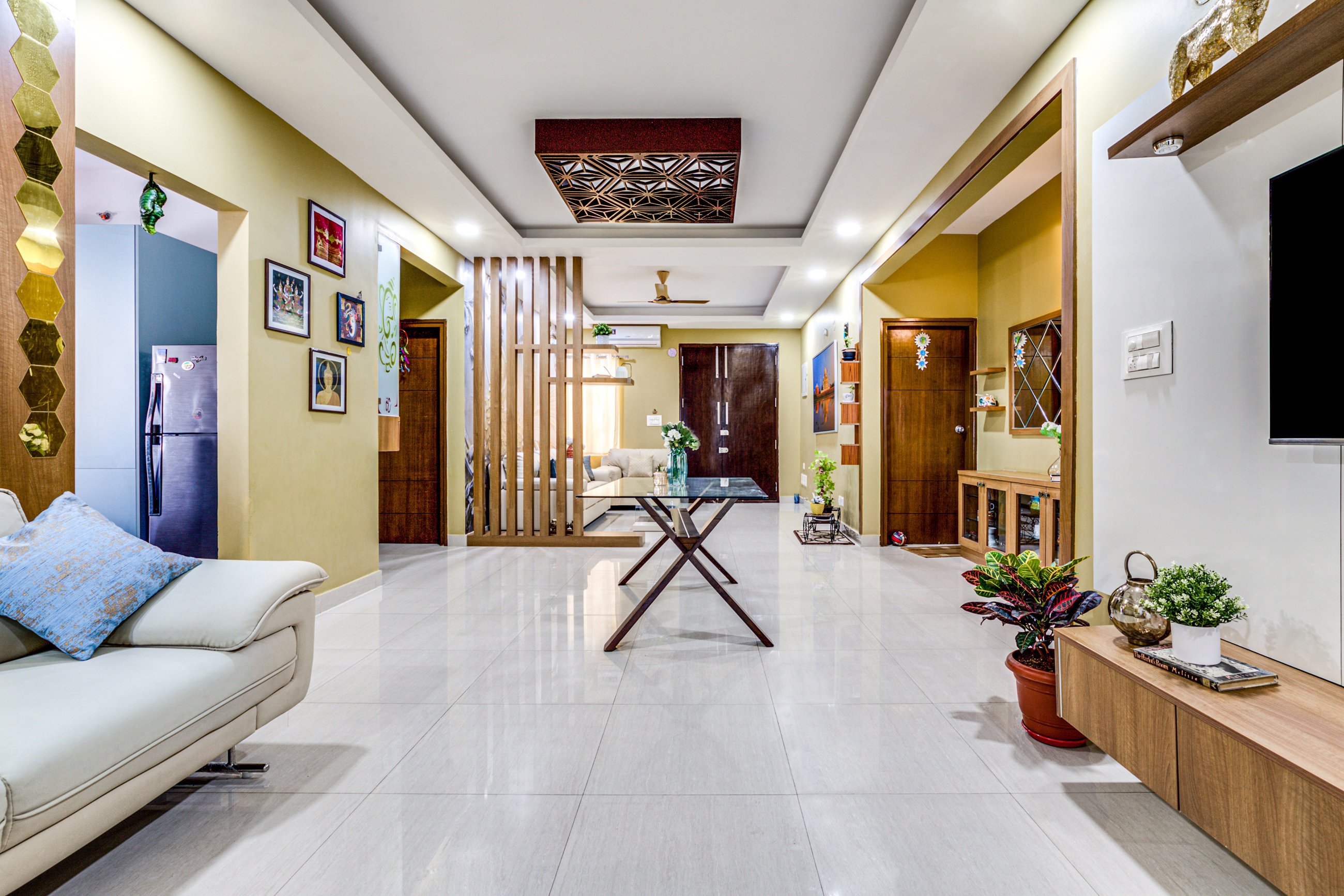 Rectangular Peripheral False Ceiling With Cove Lights | Livspace