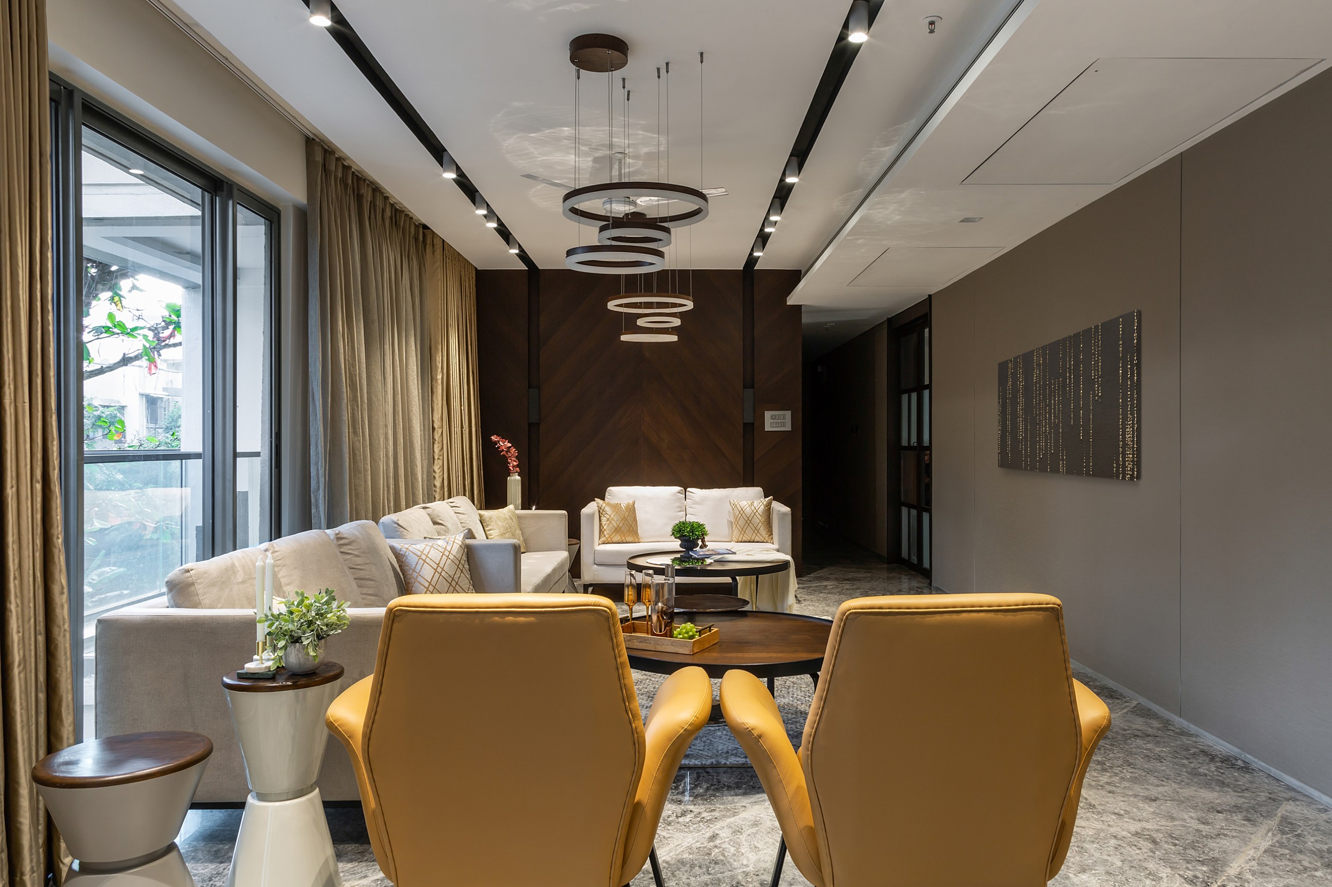 Plain False Ceiling Design With Designer Ceiling Lights | Livspace