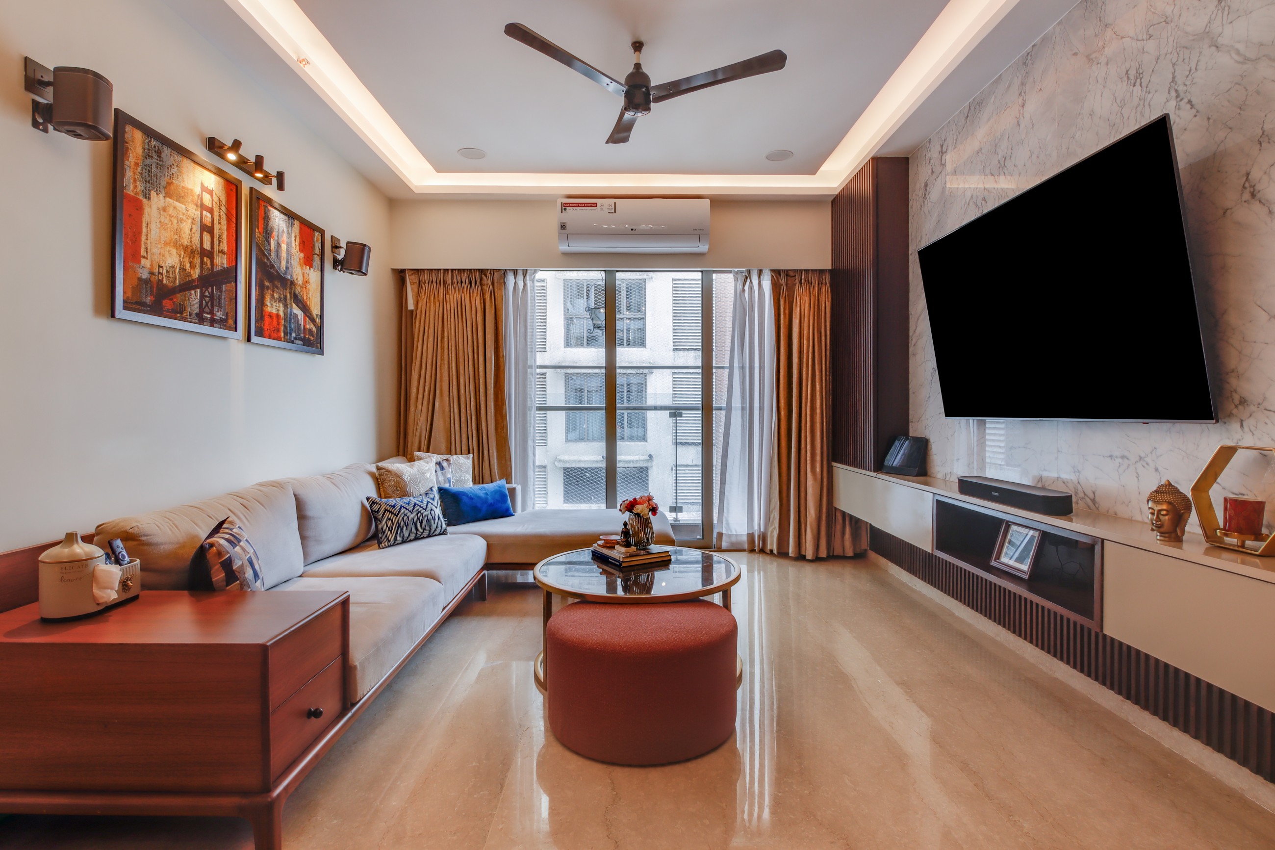 Centre Drop-Down False Ceiling With Cove Lighting | Livspace