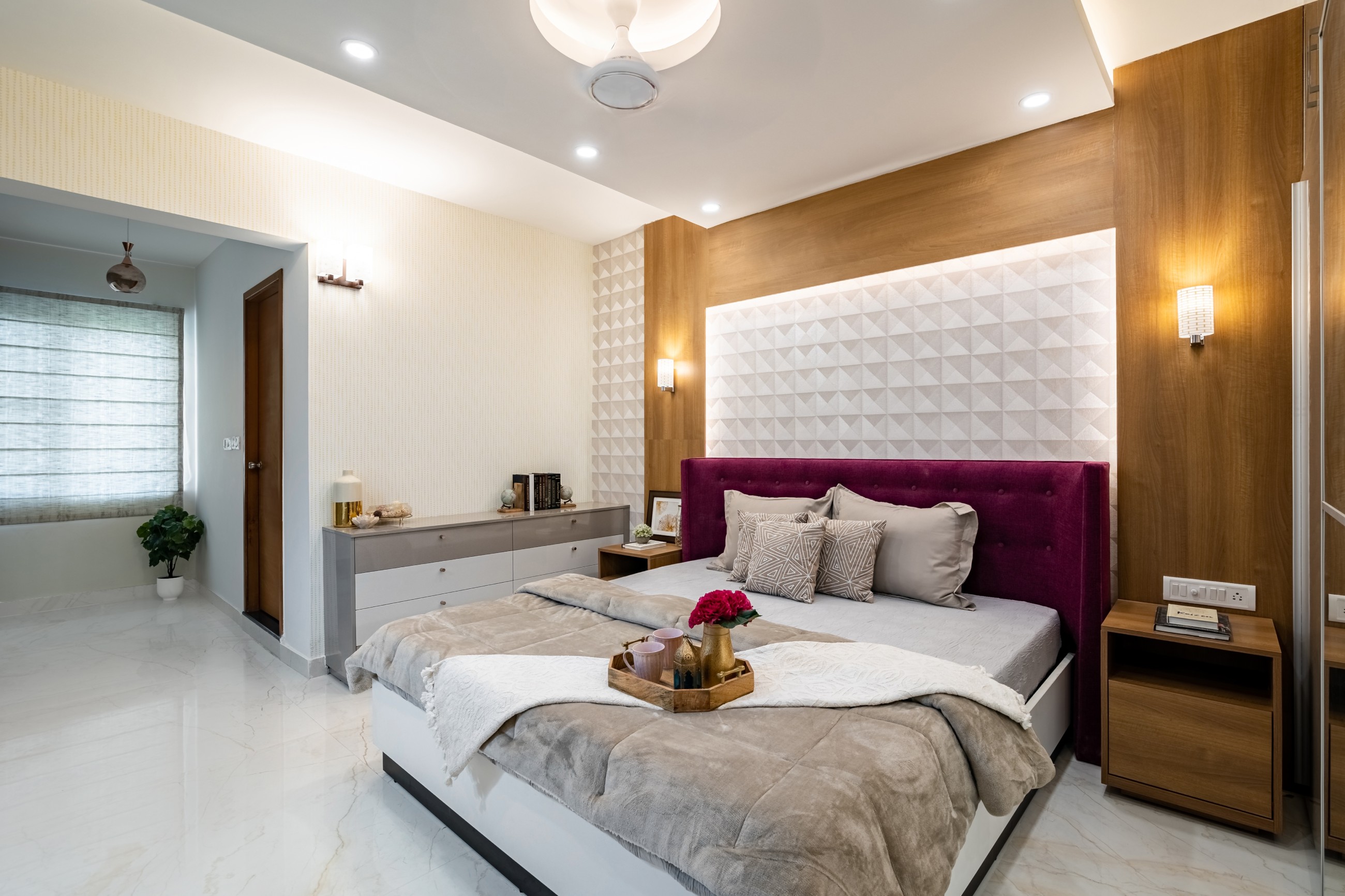 Contemporary Large Drop Down False Ceiling For Bedroom | Livspace