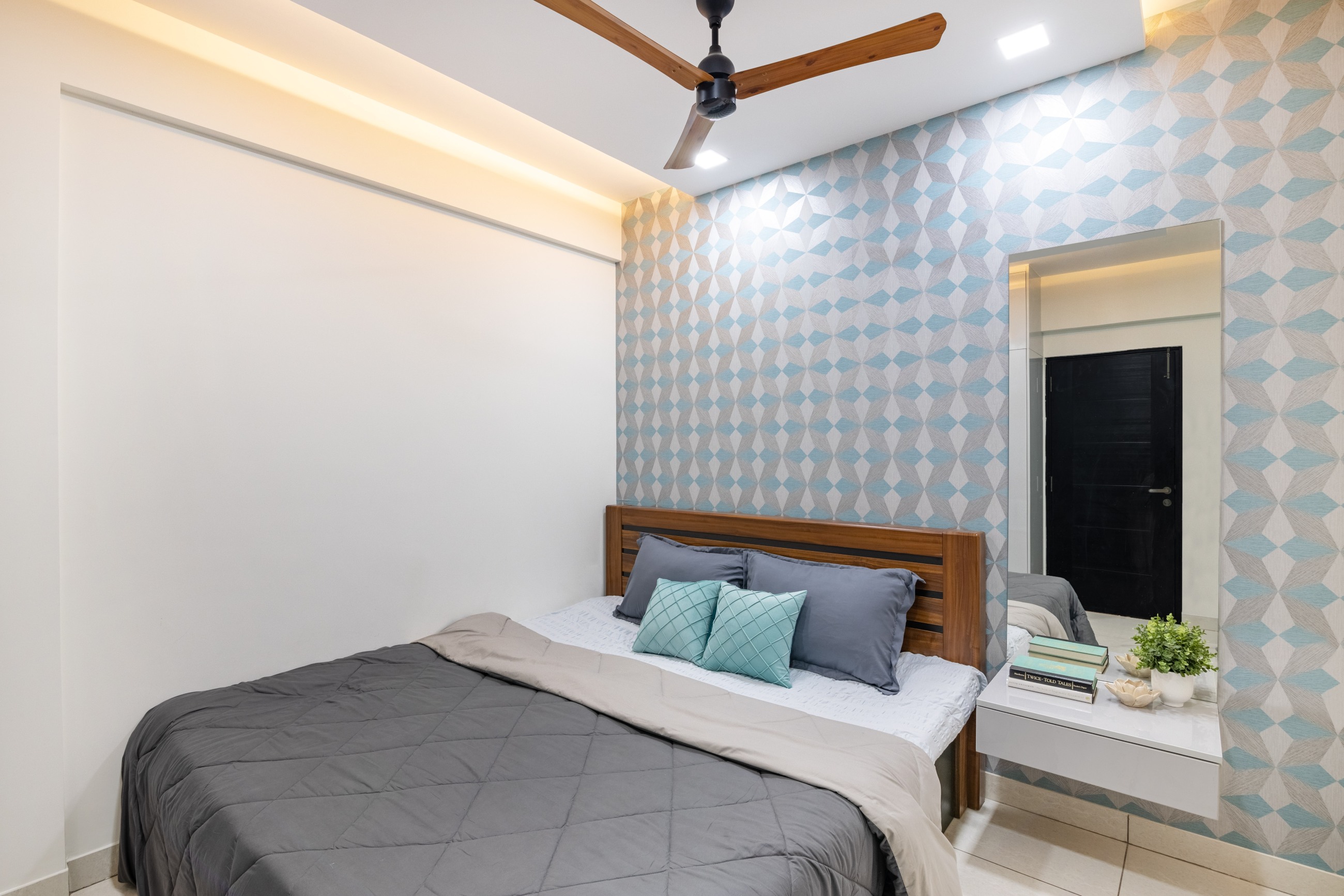 Compact Drop Down False Ceiling With Square Spotlights | Livspace