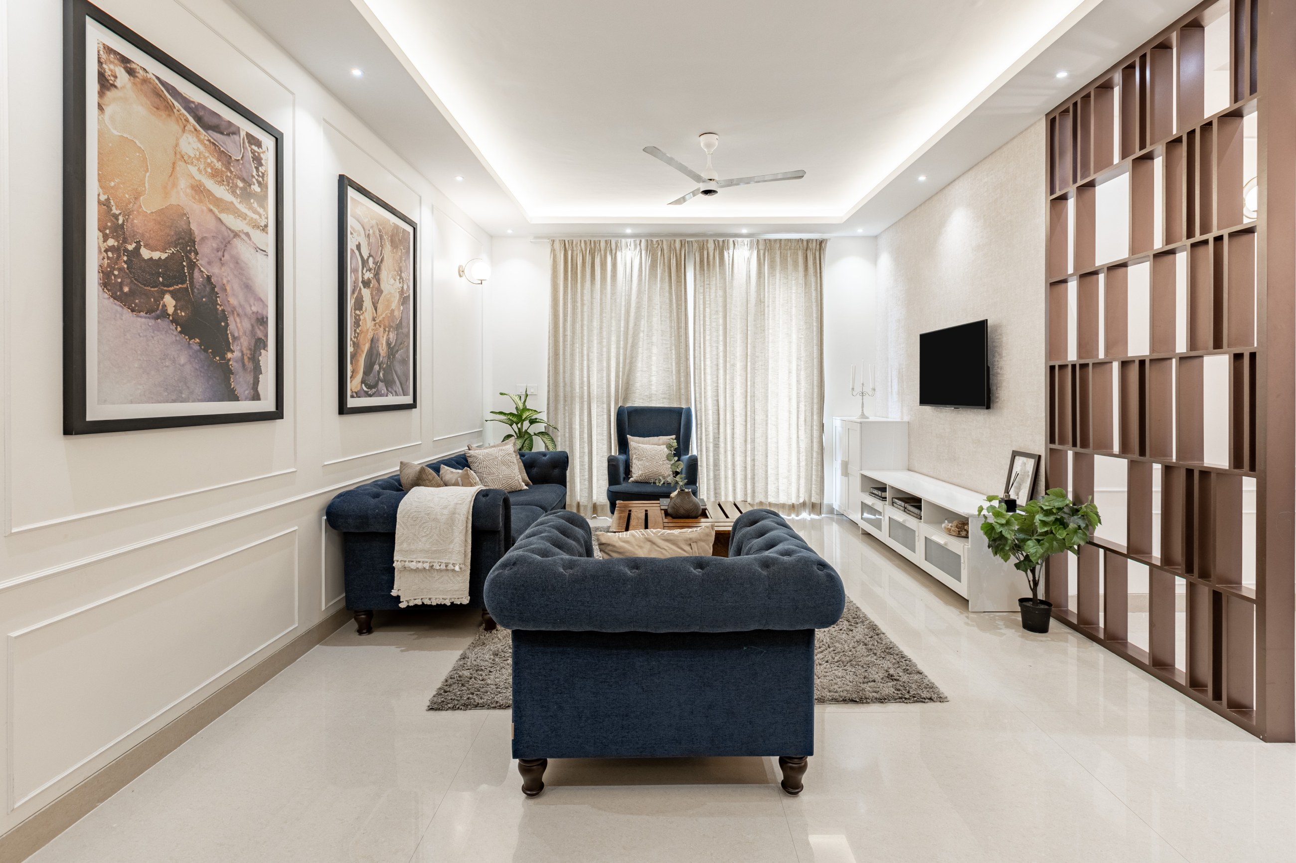 Contemporary False Ceiling With Cove and Spot Lighting | Livspace