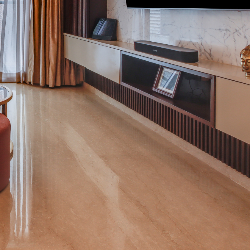 Beige Marble Flooring Design For Living Rooms | Livspace