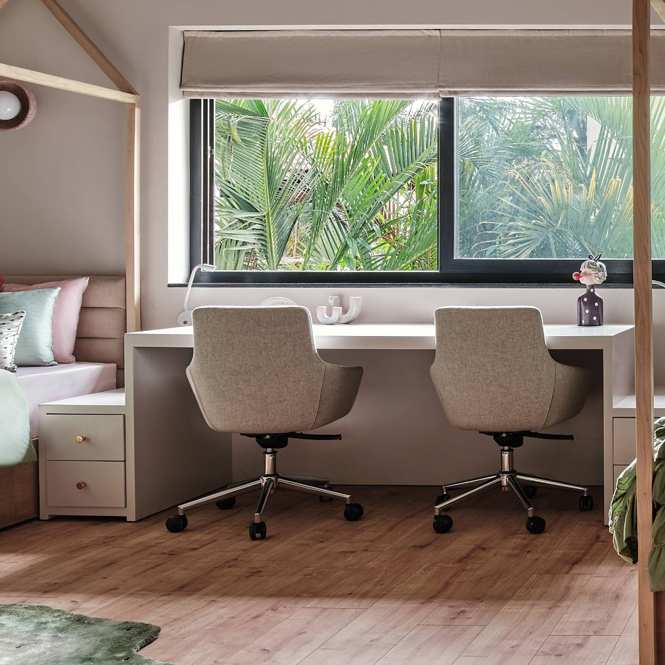 Spacious Study Room Design With White Needle Study Table For Two | Livspace