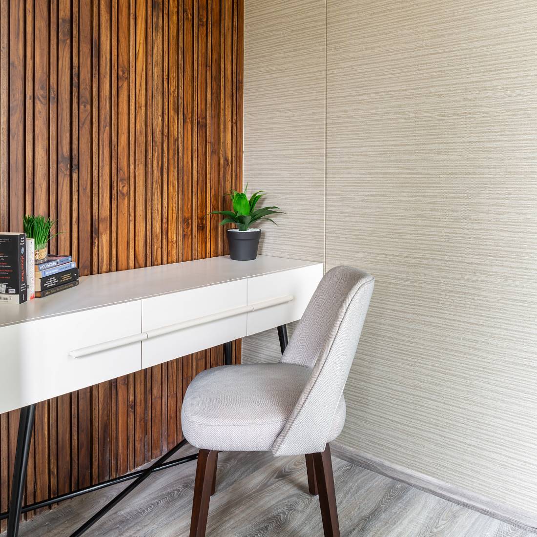 Spacious Home Office Design With Wooden Wall Panelling | Livspace