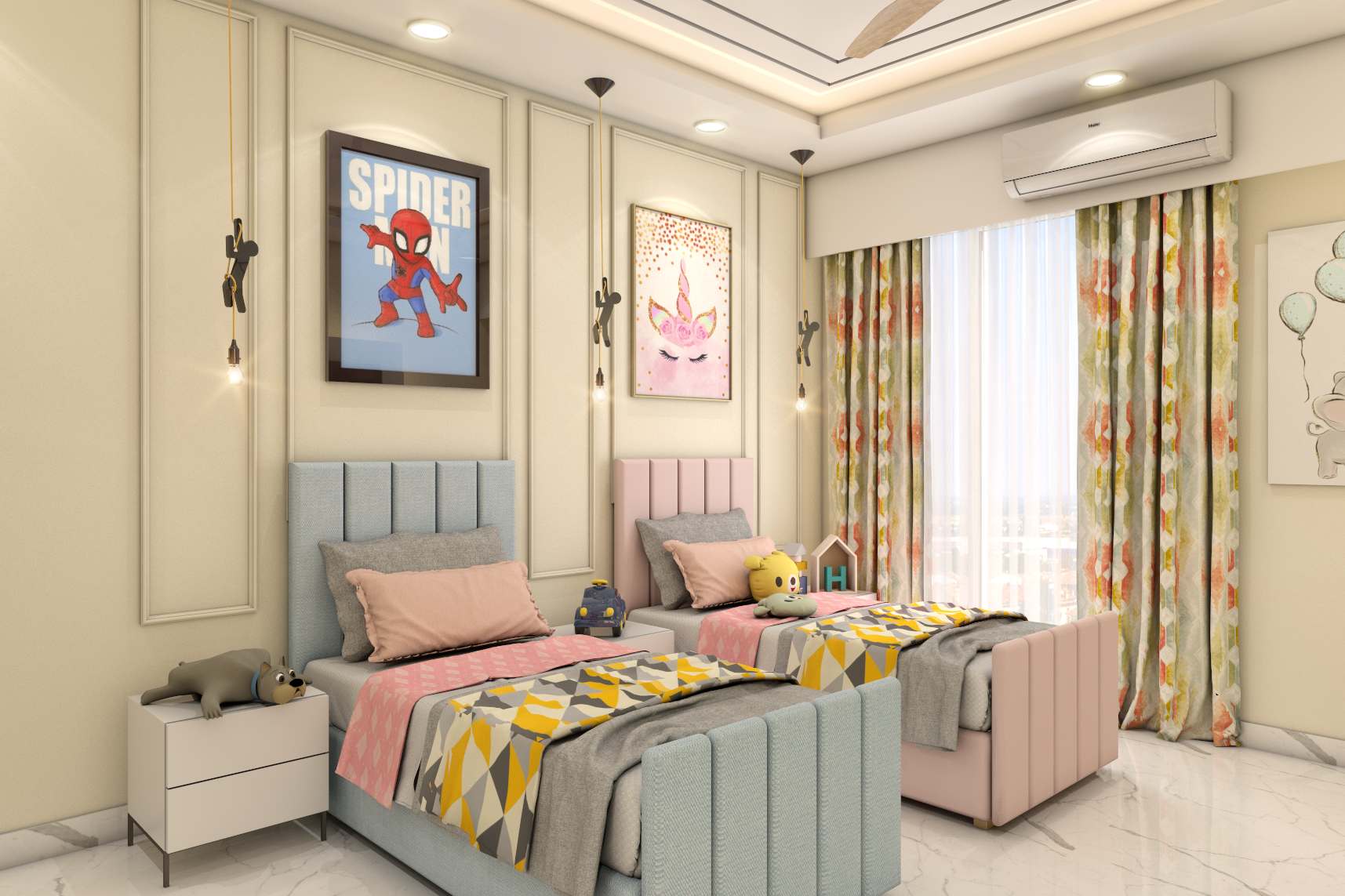 Two-Sharing Kids' Room With Wall Frames | Livspace