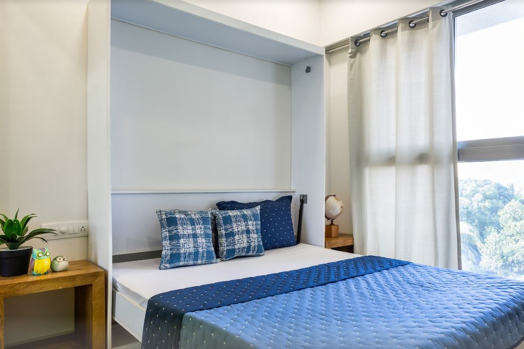 Compact Kids Room Design With Lime Green Wardrobe And Blue Bed ...