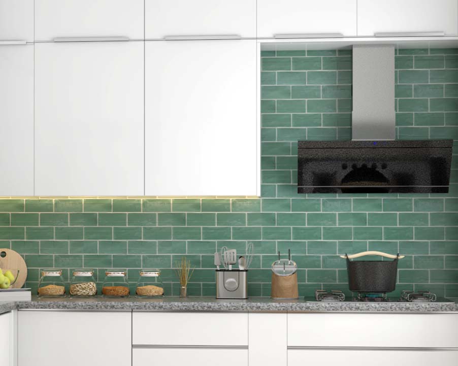 Earthy Kitchen Tile Design With A Wall Dado And Cove Lights | Livspace