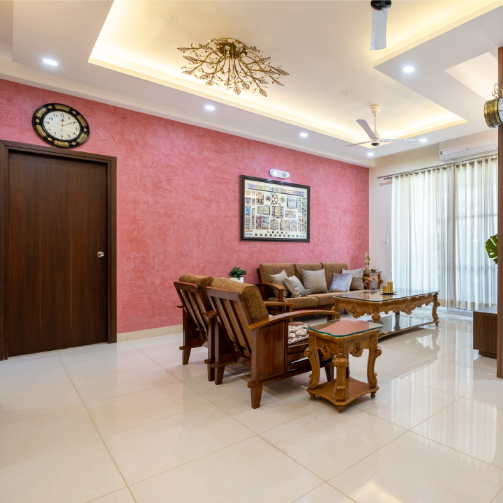 Minimalist Living Room Tile Design With 2’ x 2’ Tiles | Livspace