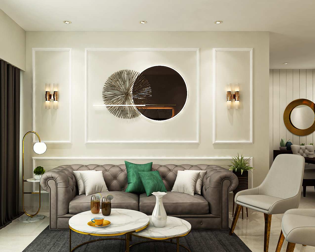 Clean White Wall Painting Design With Sconces | Livspace