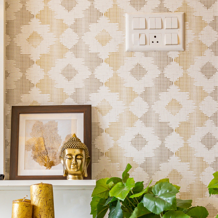 Minimal Beige Wallpaper For Living Room | Livspace