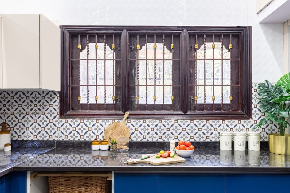 Wooden Window Design With Golden Details | Livspace