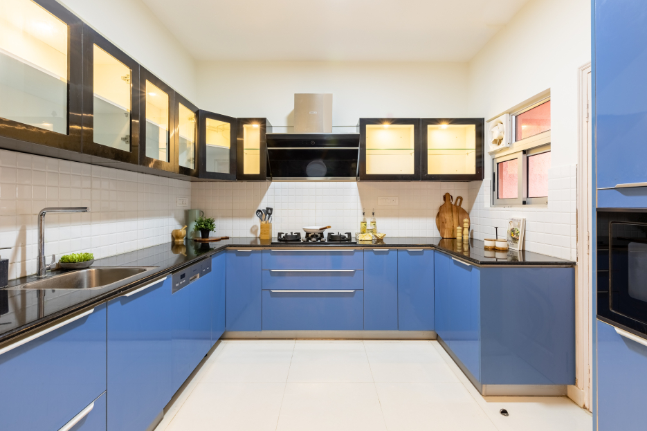 Kitchen Window Design With Fixed Glass And Exhaust Opening | Livspace