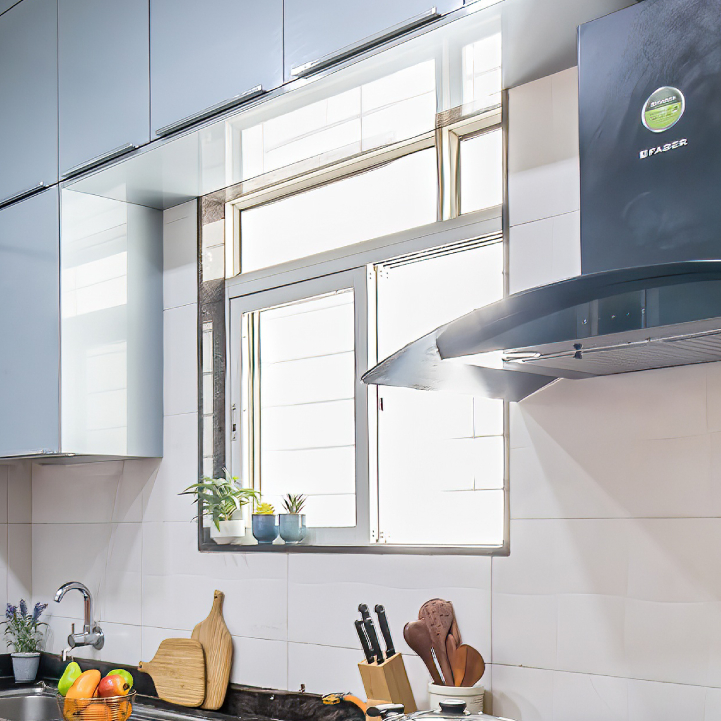 Kitchen Window Design With Grey Copping | Livspace
