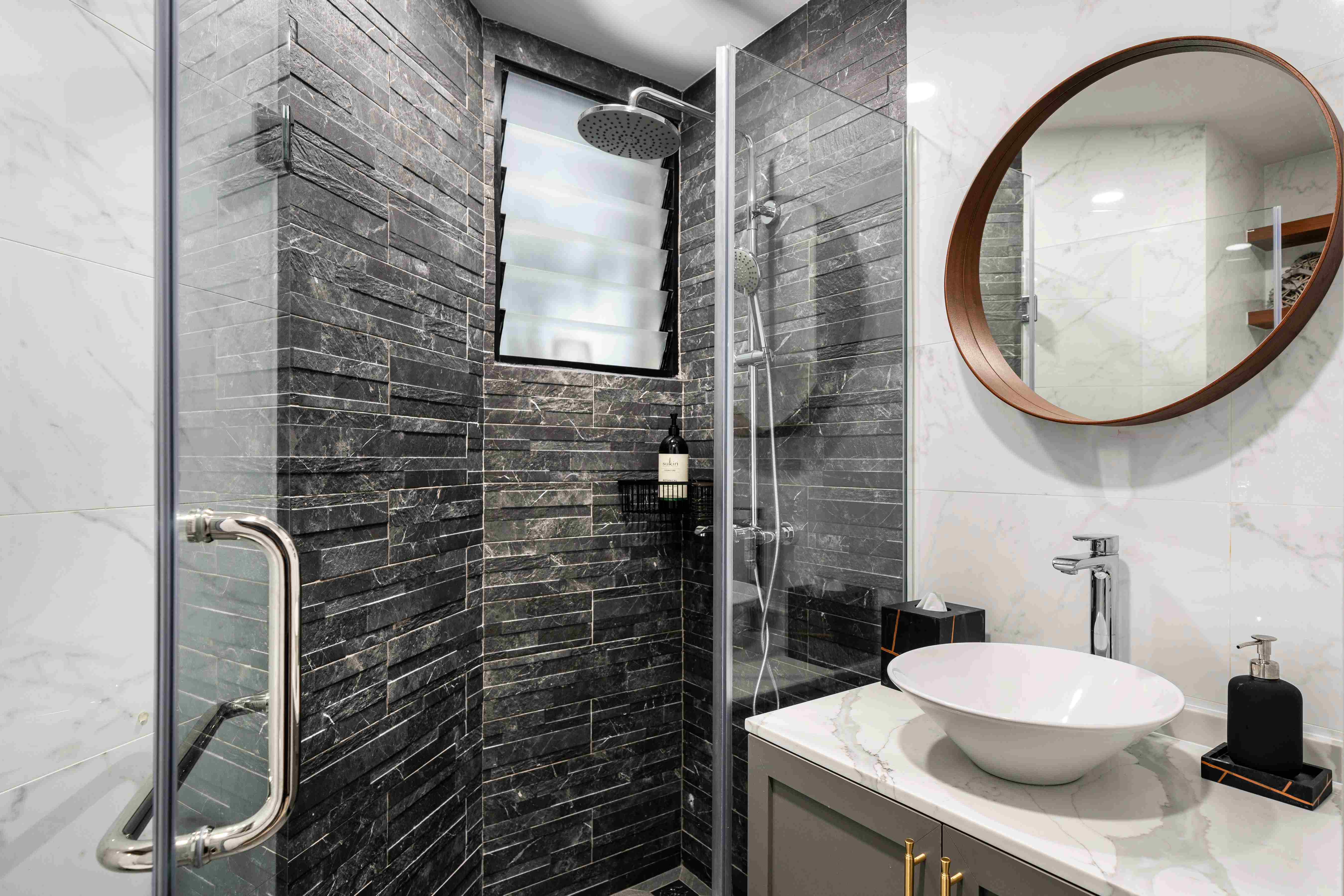 Dark-Coloured Ceramic Tiles Design For Bathrooms | Livspace