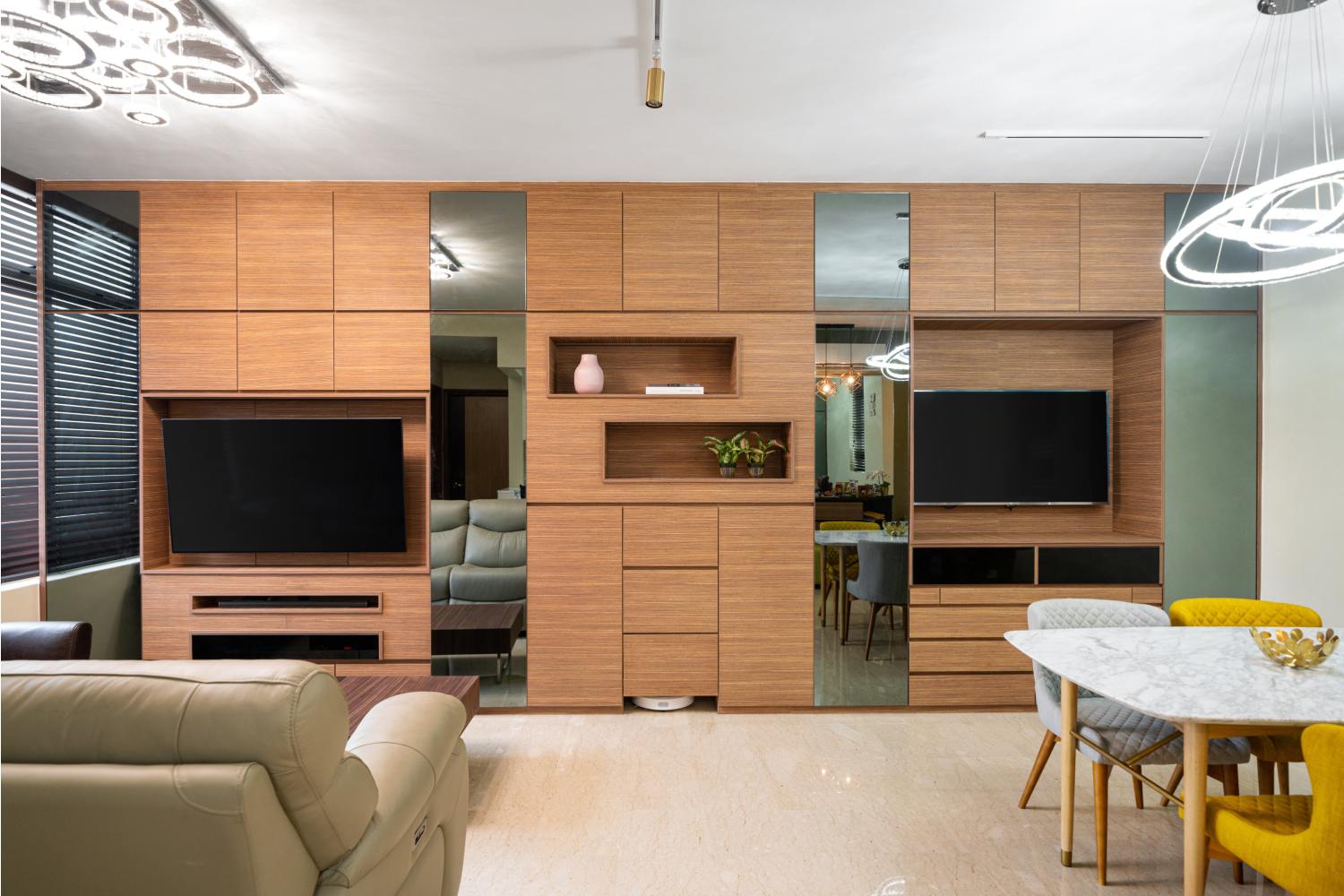 Spacious TV Cabinet Design With A Wooden Grain Finish | Livspace
