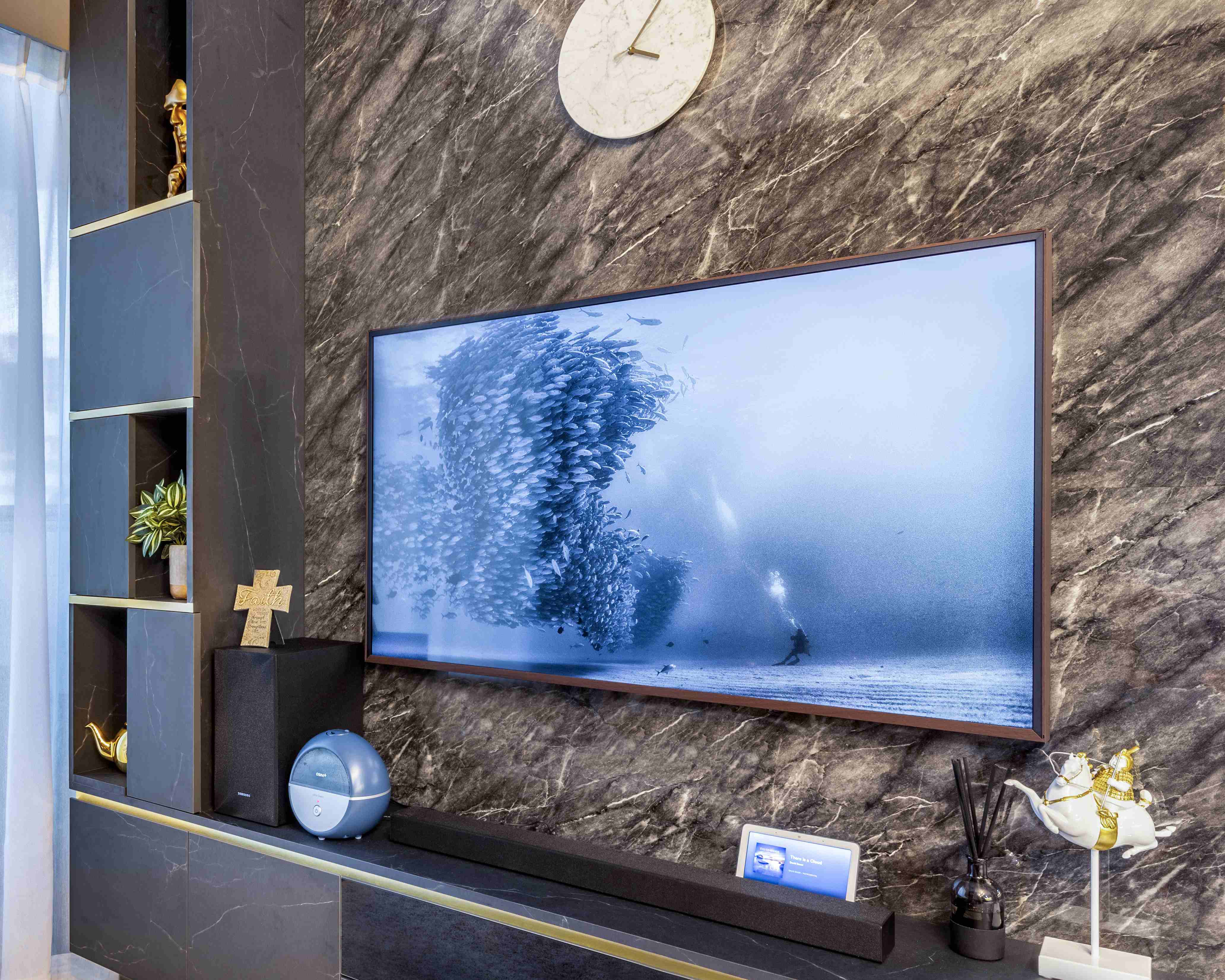 Black And Grey TV Wall Design | Livspace