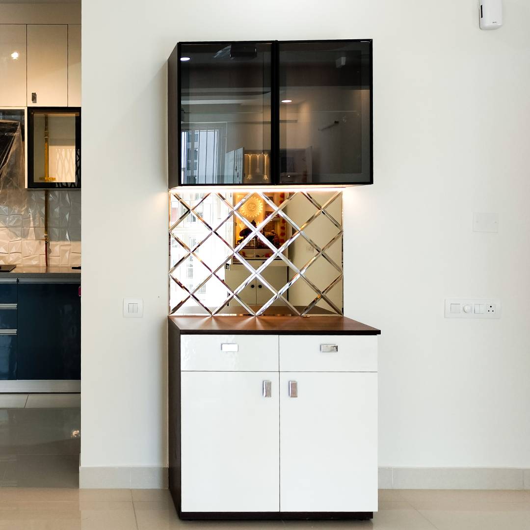 White Base Units and Black Tinted Glass Units Modern Crockery Design ...