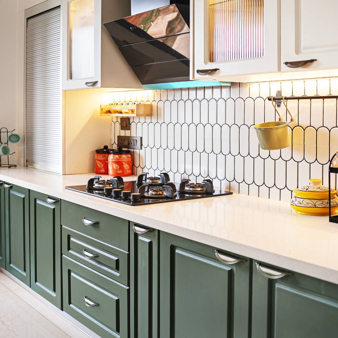 Classic Parallel Kitchen Design with Emerald Base Units and Quartz ...