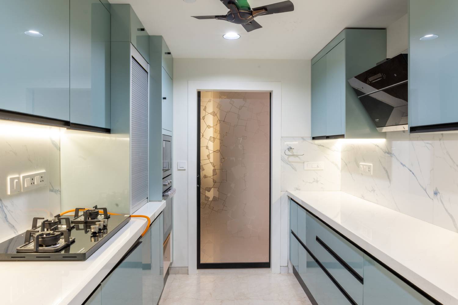 Quartz Countertop Modern Aqua Parallel Kitchen Design for Medium-Sized ...