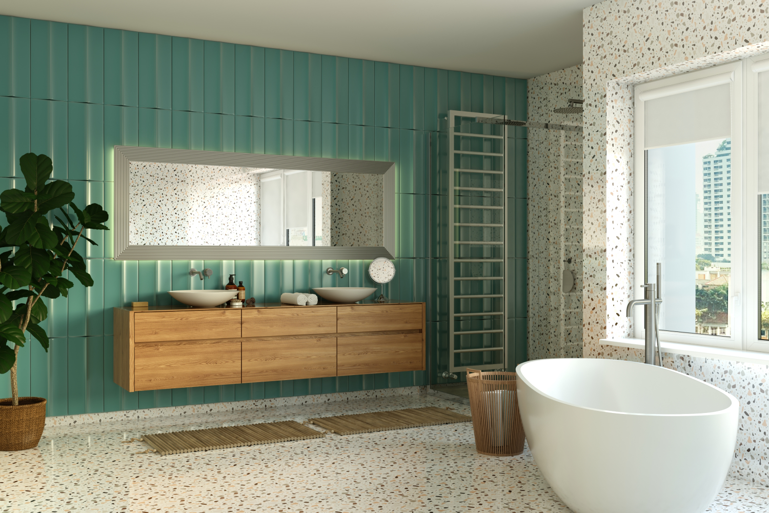 Contemporary Green Glossy Ceramic Rectangle Tiles - 150x300 mm | Livspace