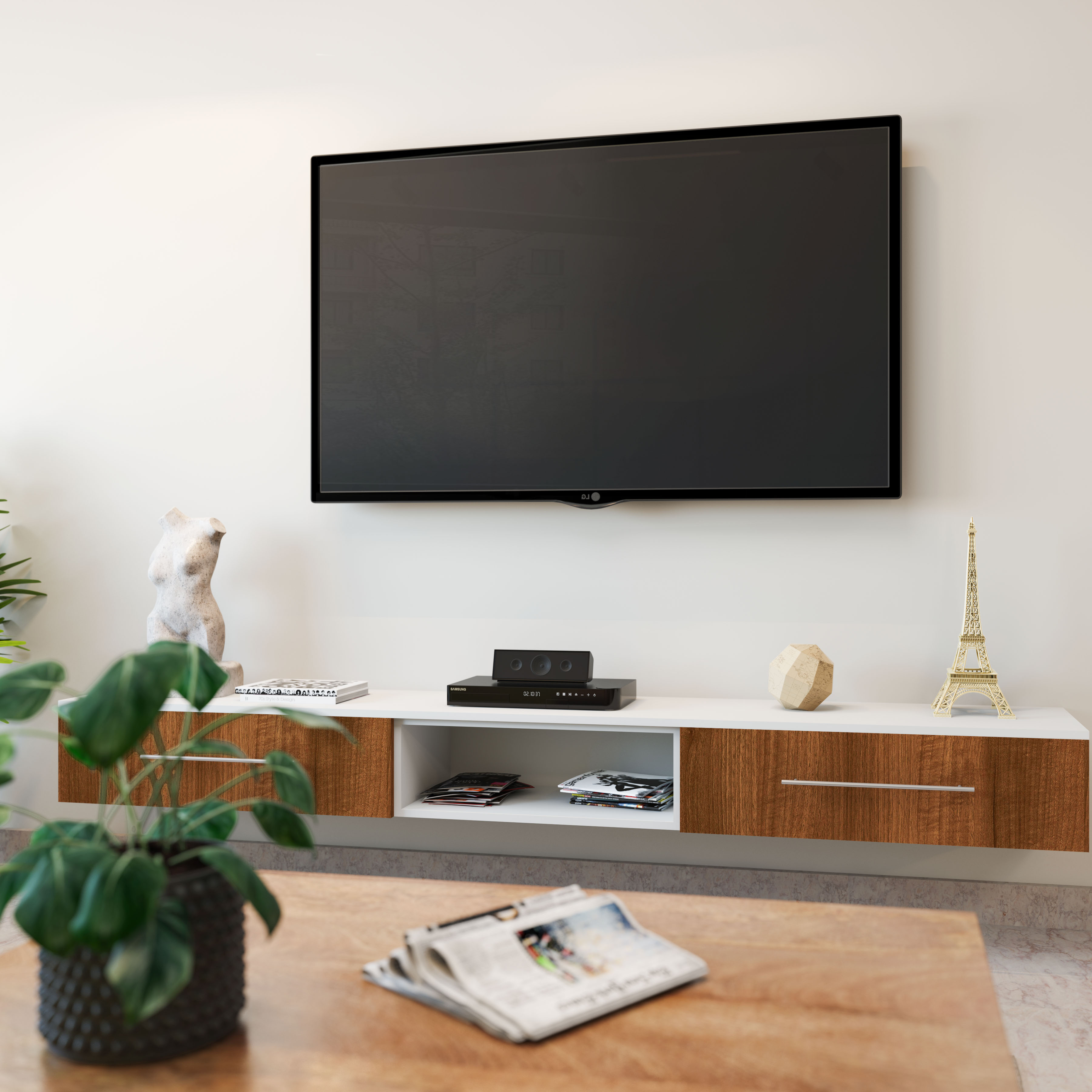 Classic Spacious Wall-Mounted TV Unit Design | Livspace