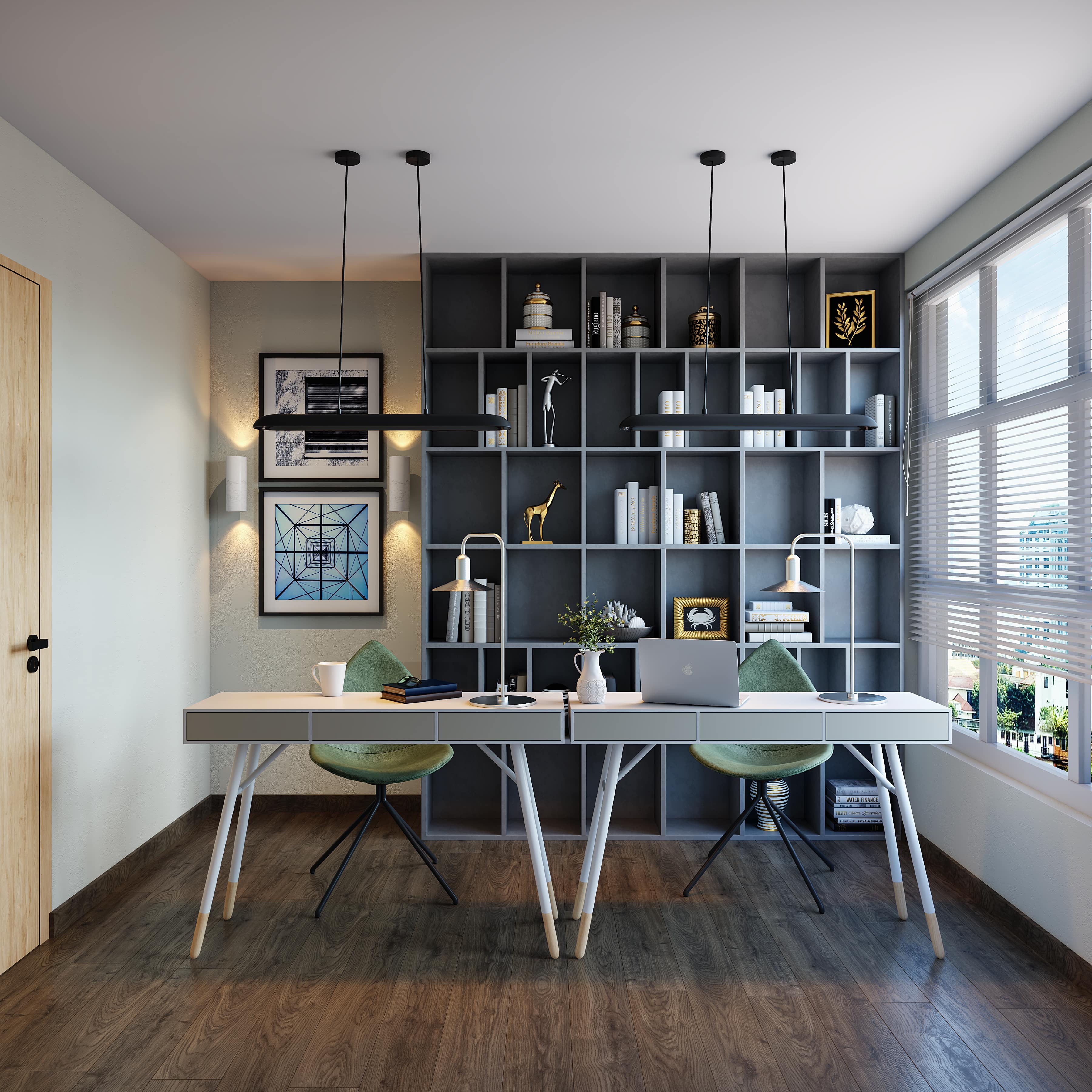Spacious Home Office Interior Design In All-White | Livspace