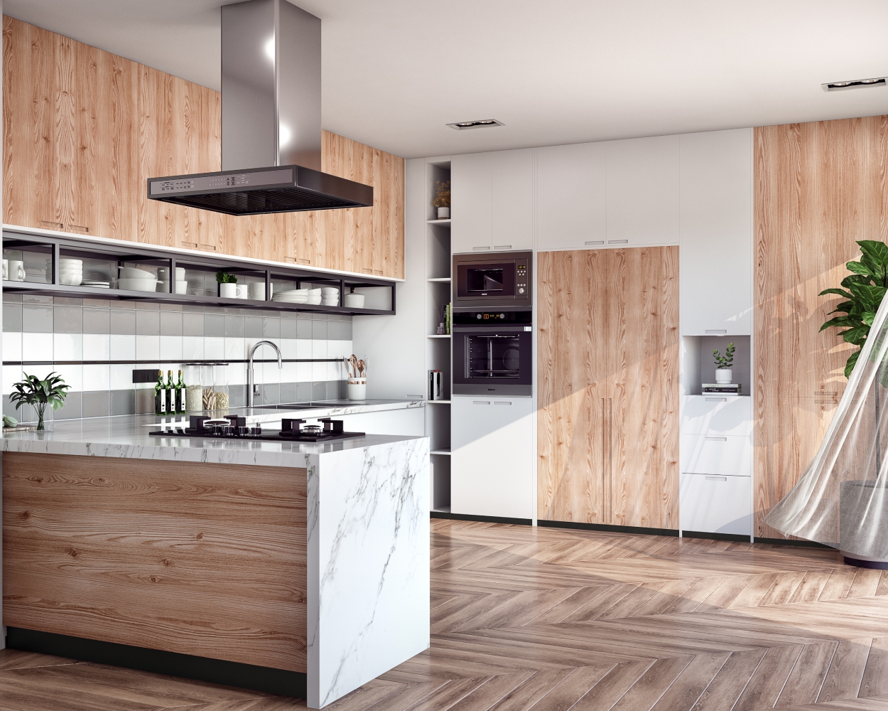 Kitchen Design With A Marble Backsplash | Livspace