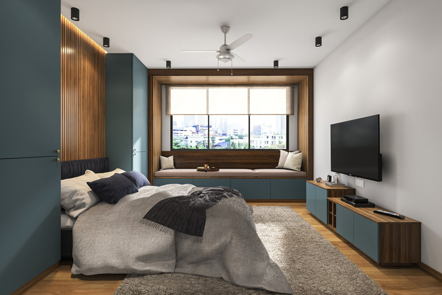 Compact Bedroom Design With Window Seating | Livspace