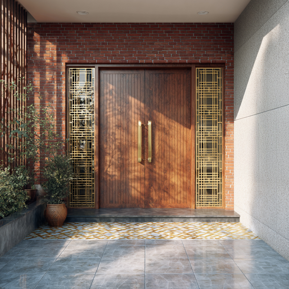 Traditional Matte Finish Swing Double Door Design for Entrances | Livspace