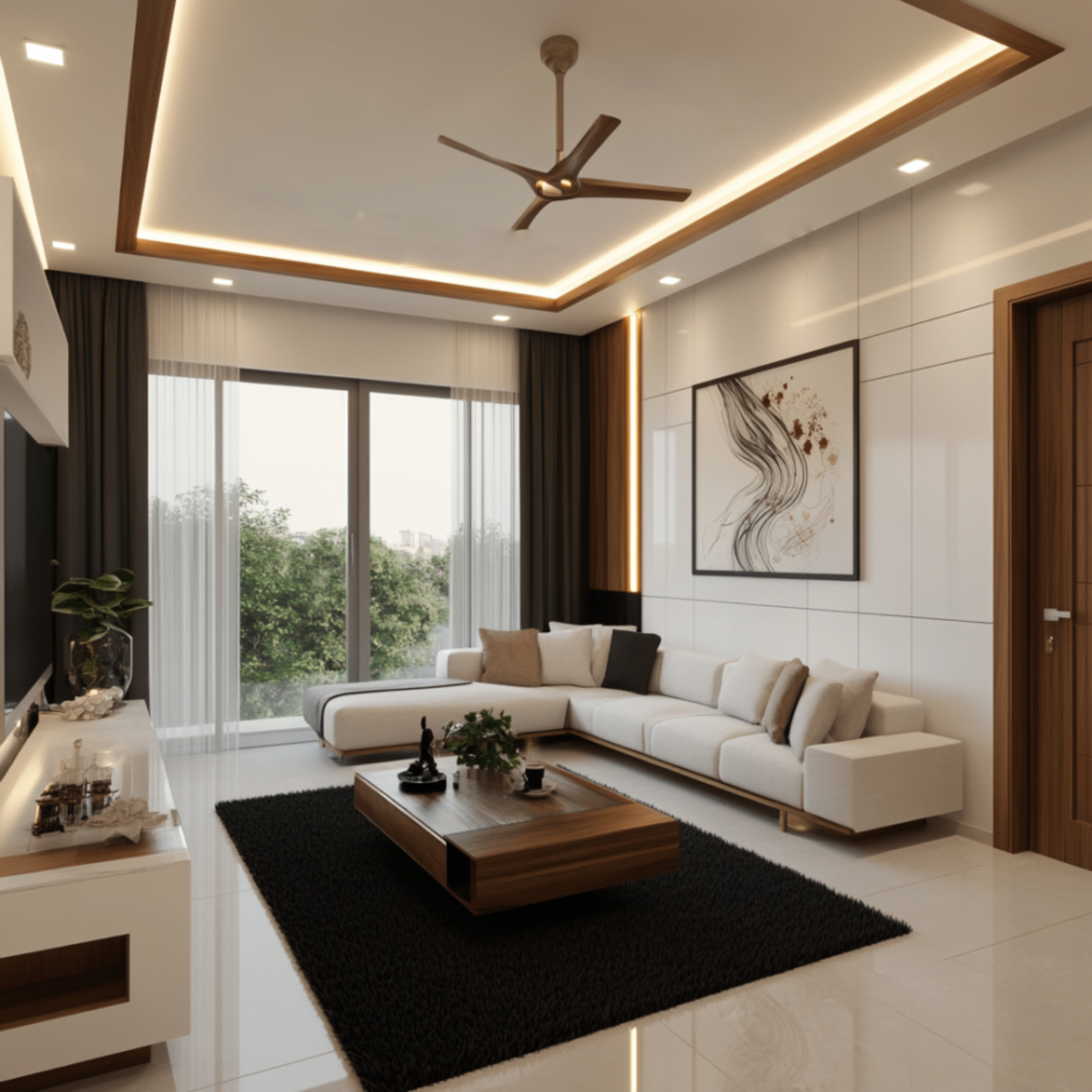 Contemporary Gypsum False Ceiling Design with Cove Light and Wooden ...
