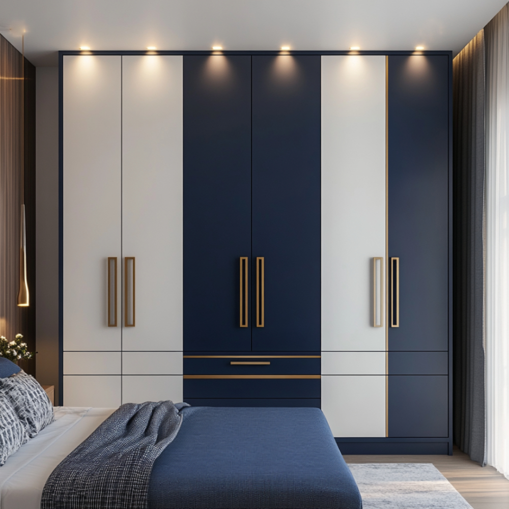 Spacious Modern 6-Door Swing Wardrobe Design with Spot Lighting and ...