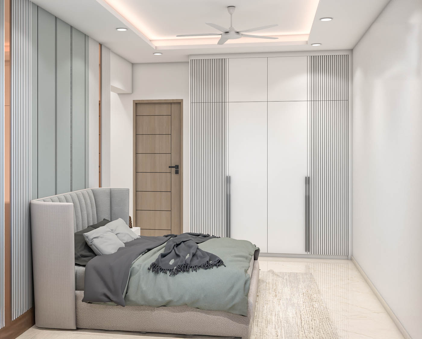 Off-White Modern 4-Door Swing Wardrobe Design with Vertical Groove ...