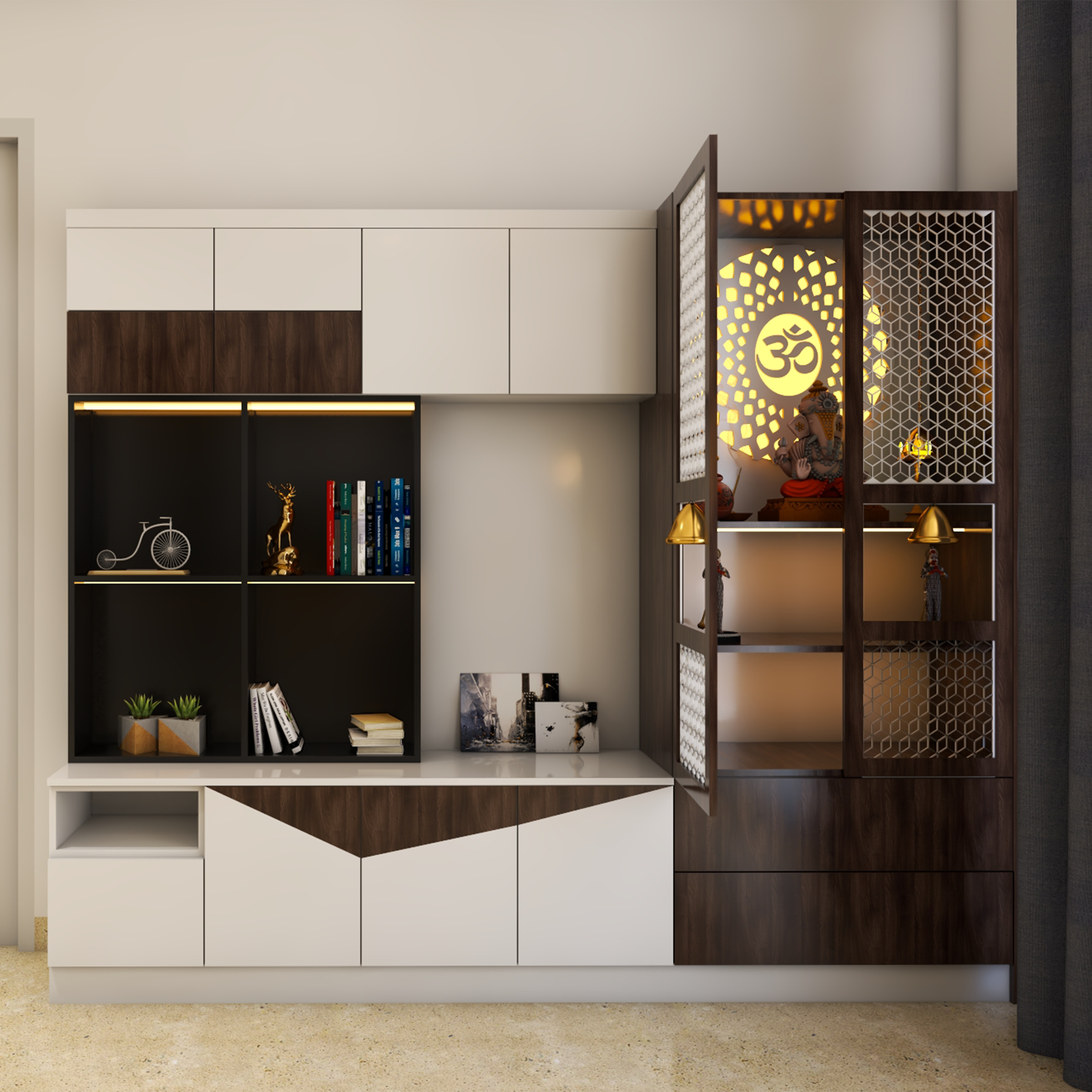Distinguished Spacious Pooja Room in Traditional Design Livspace