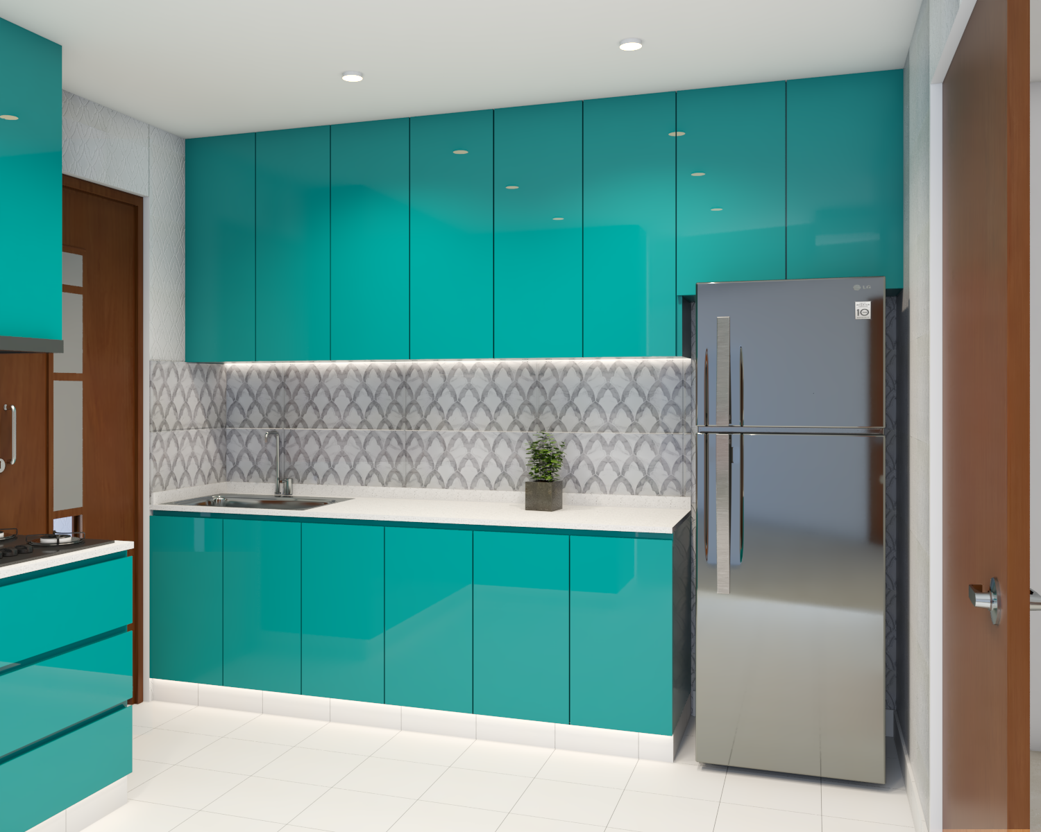 Contemporary Kitchen Cabinet Design In Green | Livspace