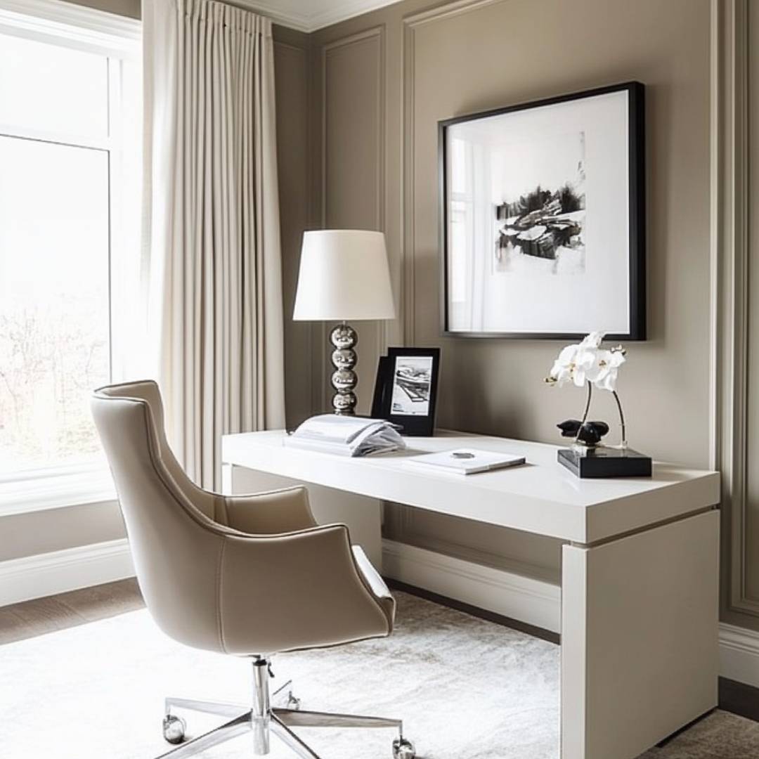 Sand-Coloured Wall Paint Design With Panel Molding for Living and Study ...
