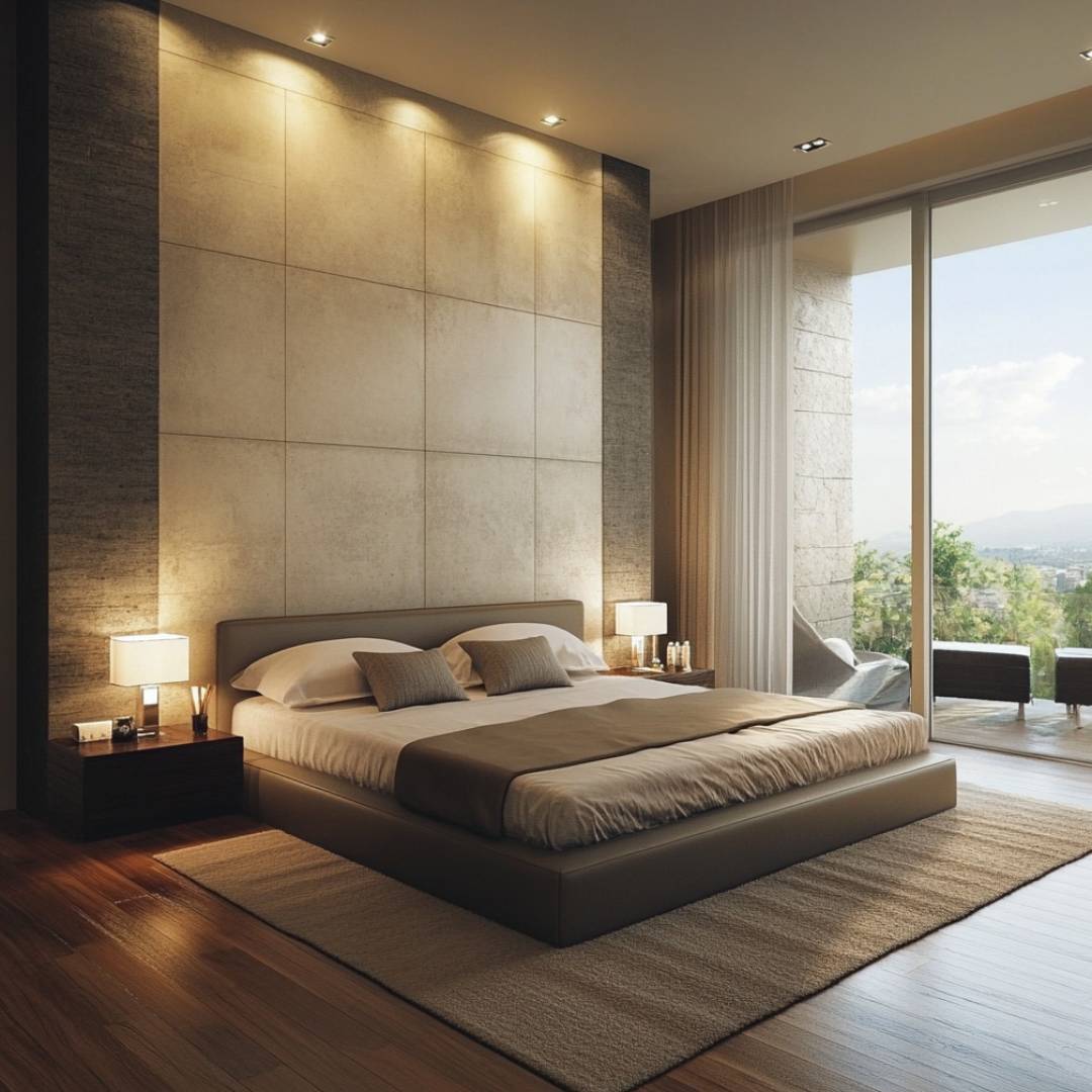 Master Bedroom Design with Contemporary Monochrome Palette and Glass ...