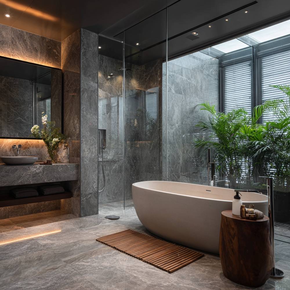 Modern Bathroom Design with Drawer Storage and Rectangle Mirror | Livspace