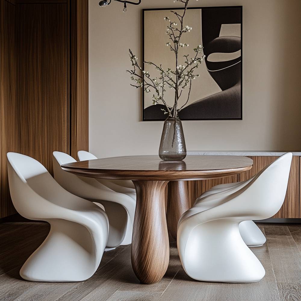 6-Seater Dining Room Design with Modern Curved Table and Sculpted ...
