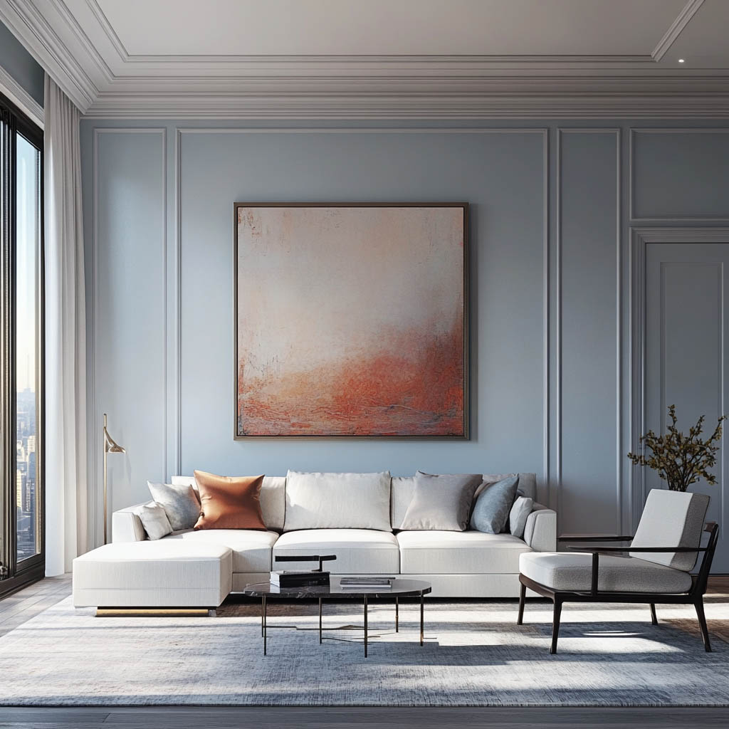 Modern Light Blue Wall Design With Trims and Artwork | Livspace