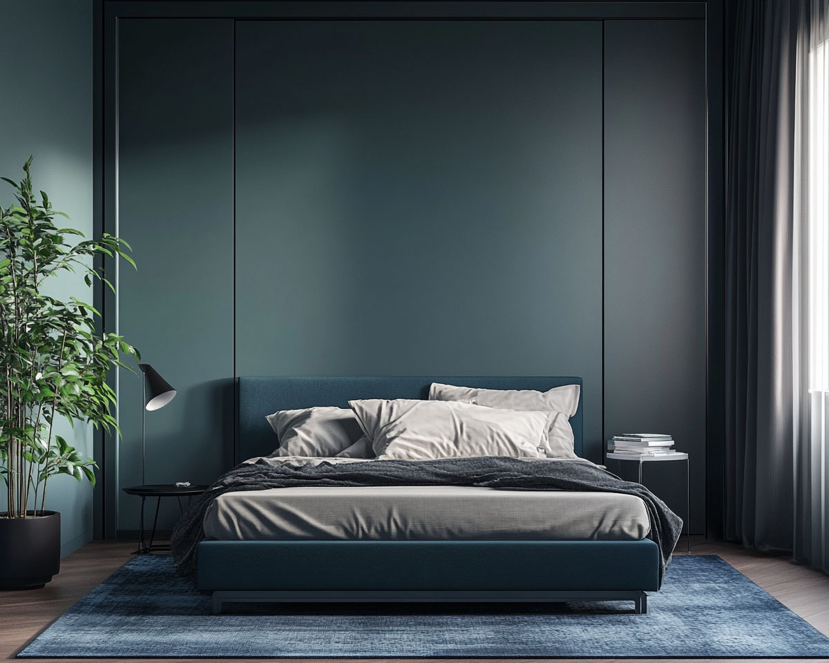 Modern Dark Blue-Green Wall Paint Design with Panel Detailing | Livspace