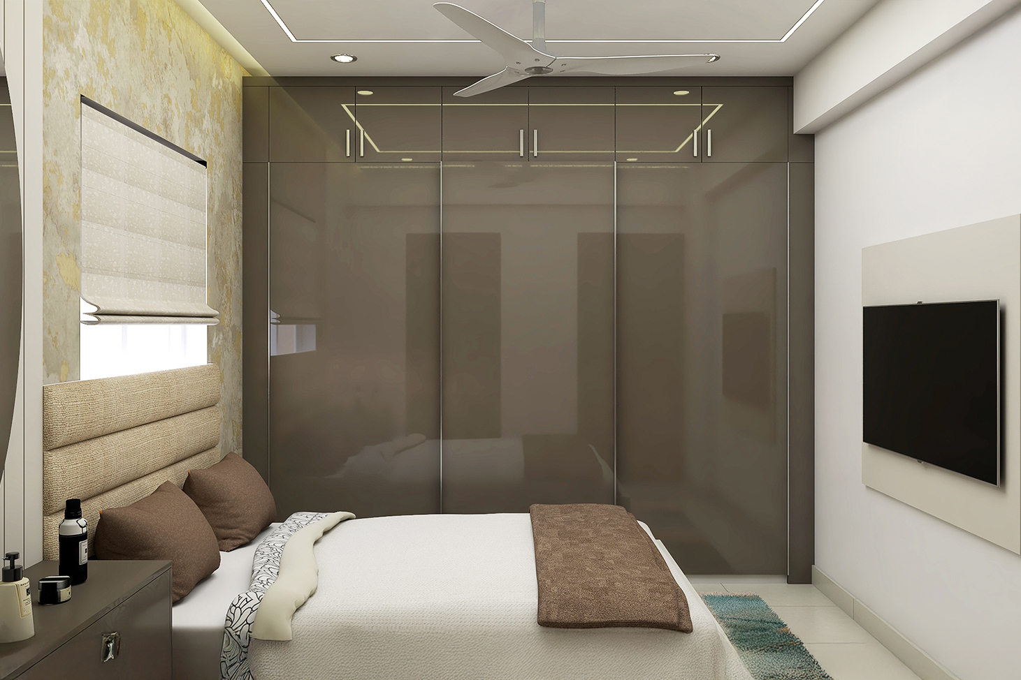 Modern 3-Door Sliding Wardrobe Design in Mocca Finish | Livspace