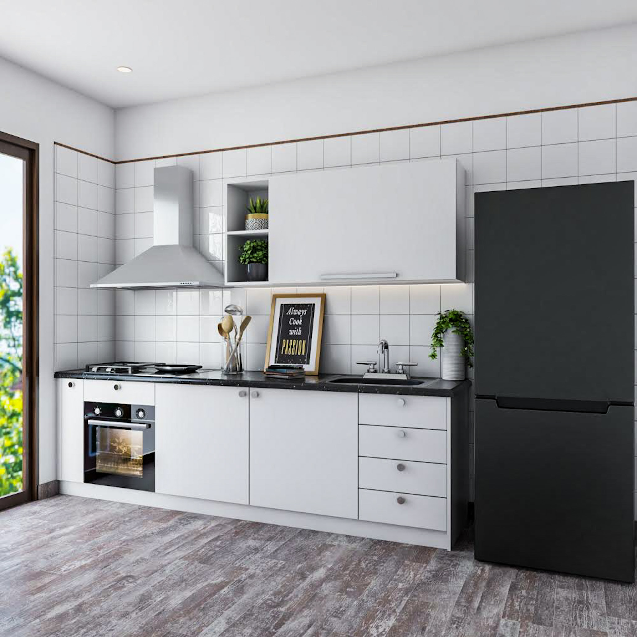 Spacious White Minimalistic Kitchen Design | Livspace