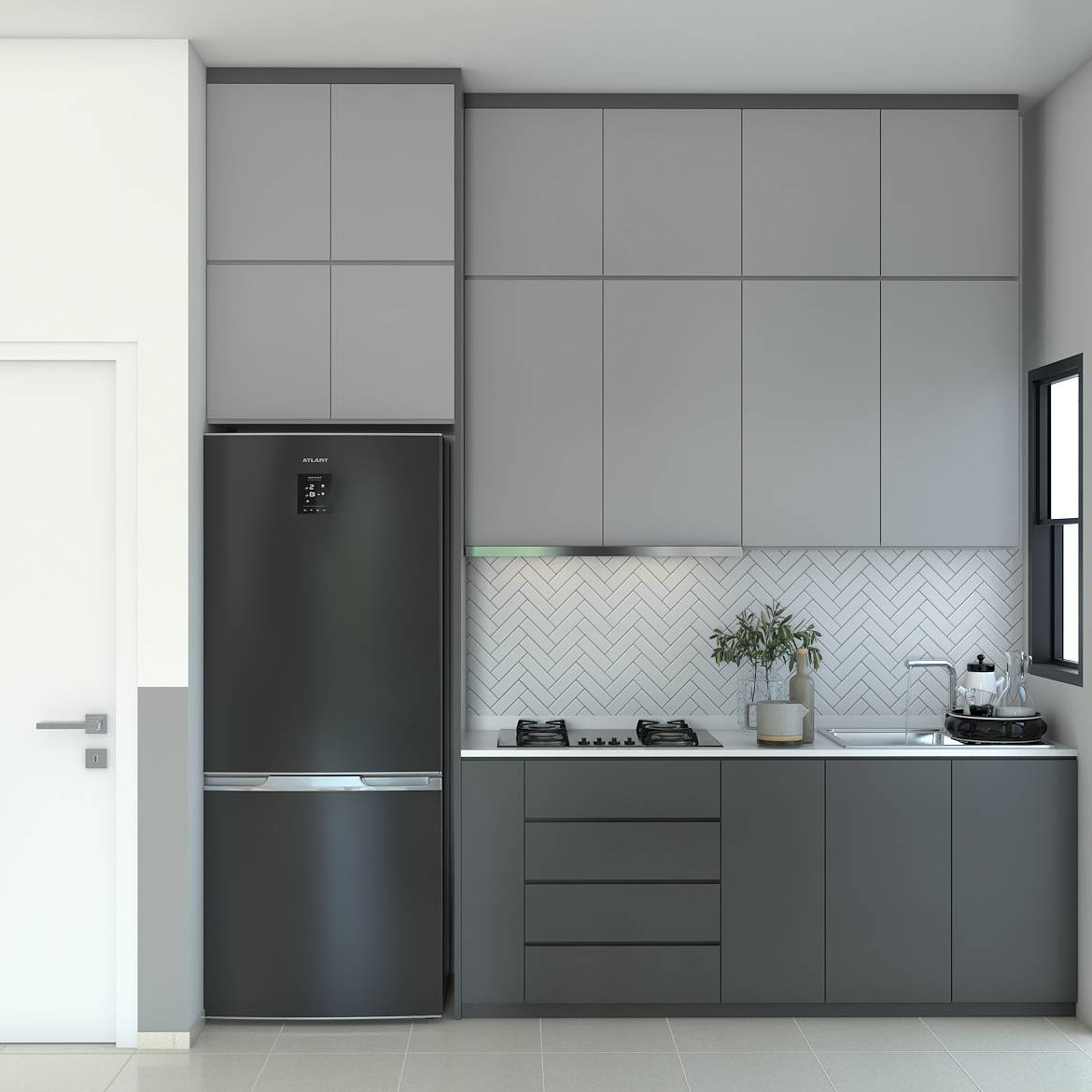 Ceramic White Matte Kitchen Tile Design | Livspace