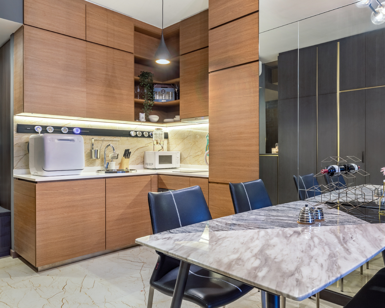 Classic Brown Kitchen with Handleless Shutters and Charming Features ...